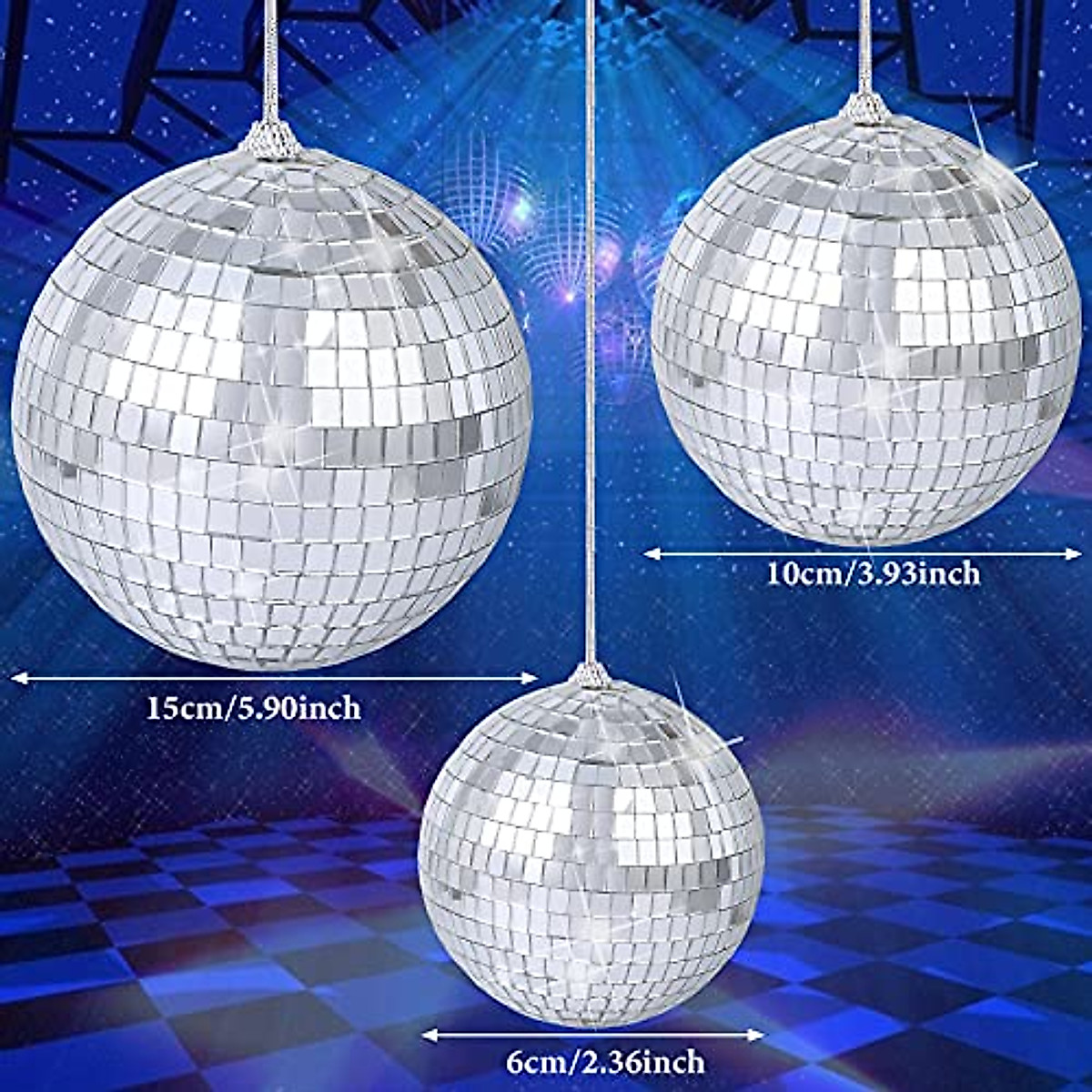 Ujuuu 8 Pieces Mirror Disco Balls Silver Hanging Disco Light Mirror Ball for Retro Party, Fun Party, Home Bands Decorations