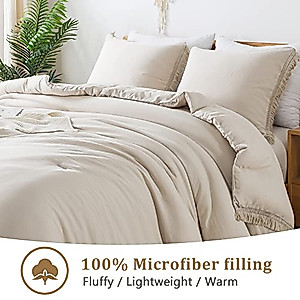 Andency Beige Comforter Set California King, Boho Tassel Lightweight Bedding Comforter Sets, 3 Pieces All Season Soft Fluffy Fringe Bed Set (104x96In Comforter & 2 Pillowcases)