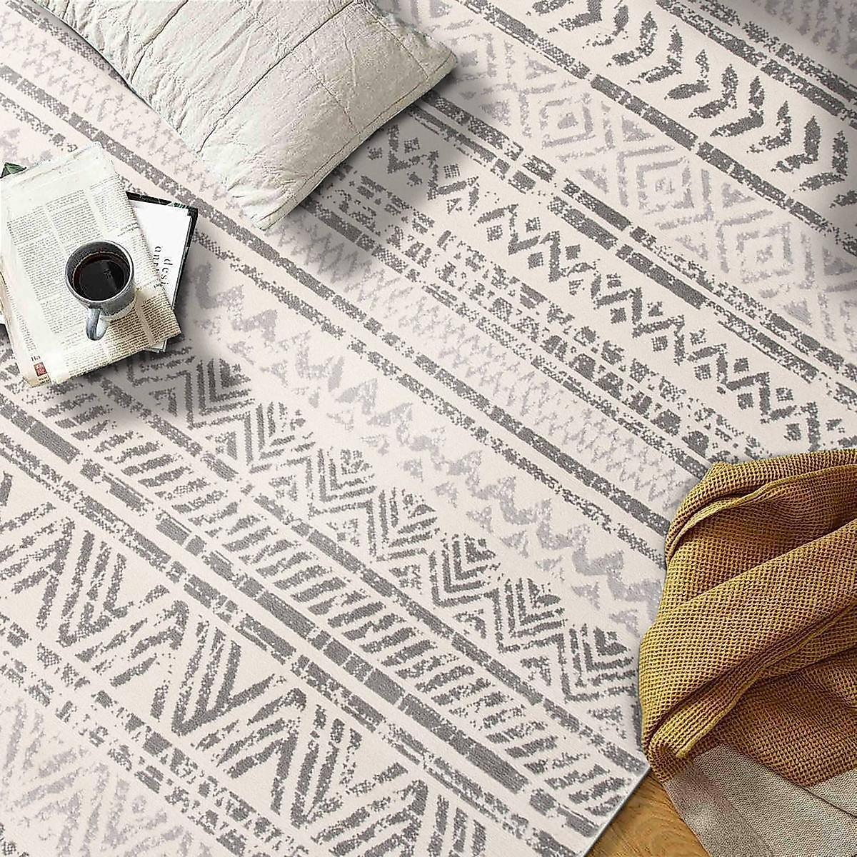 Rugshop Geometric Boho Perfect for high traffic areas of your Living Room,Bedroom,Home office,Kitchen Area Rug 5' x 7' Gray