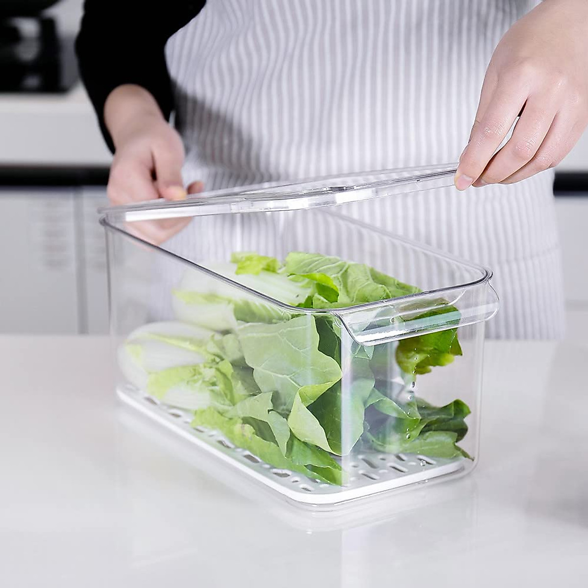 SANNO Vegetable Fruit Containers Fridge Food Storage Produce Saver Container Produce Saver Containers for Refrigerator, Containers Produce Saver