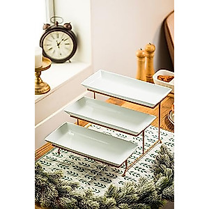Large 3 Tier Serving Stand Tiered Serving Trays Collapsible Sturdier Rack with 3 Porcelain Serving Platters for Fruit Dessert Presentation Party Display Set, 14 Inch