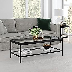 Henn&Hart 45" Wide Rectangular Rectangular Coffee Table in Blackened Bronze, Modern Rectangular Coffee Tables for living room, studio apartment essentials