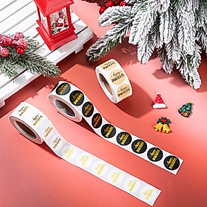 1500 Pieces 1 Inch Holiday Stickers Round Snowflake Paw Print Stickers Self-Adhesive Christmas Package Stickers for Envelopes Gold Foil Happy Holiday Stickers for Christmas Decor and Party Supplies