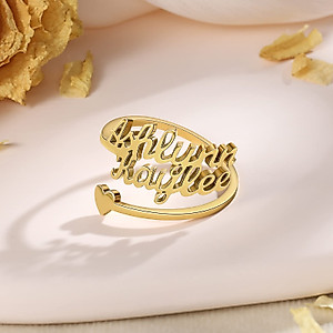 Custom Name Ring,Personalized Double Name Ring for Women Trendy Gold Statement Adjustable Ring Gift for Women Mother's Day (custom 2 names)