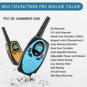 Walkie Talkies for Adults Long Range 3 Pack,Rechargeable 22 Channels Two Way Radios FRS Walkie Talkie Built-in 1200mAh Li-ion Batteries,VOX,USB-C Charging,Crystal Voice for Camping Hiking Cruise Ships