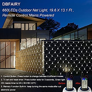 Outdoor String Lights 13.1X19.6Ft Net Bush Light Mains Powered Super Bright 660LED Fence Garden Net Light Plug in Remote Control,Clear Wire,Memory Built-in Timer Curtain Lights for Holiday,Home Decor