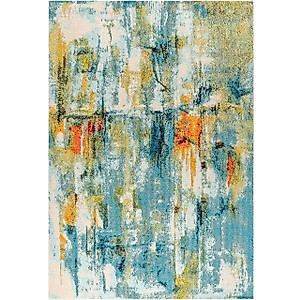 JONATHAN Y CTP100A-8 Contemporary POP Modern Abstract Waterfall Blue/Cream 8 ft. x 10 ft. Area-Rug, Bohemian, Easy-Cleaning, for Bedroom, Kitchen, Living Room, Non Shedding