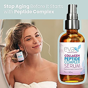 Collagen Peptide Serum - Anti Aging Collagen Serum for Face, Skin Brightening, Reduces Fine Lines & Wrinkles, Heals, and Repairs Skin, Microneedling Serum with Aloe Vera & Hyaluronic Acid - Peptide Complex Face Serum by Eva Naturals (2 oz)
