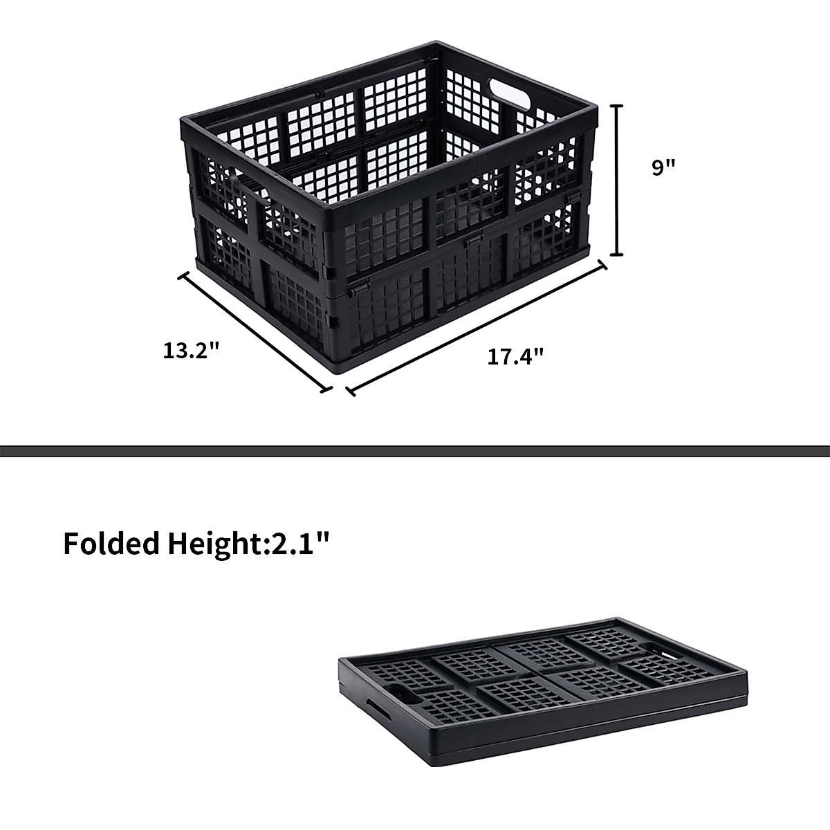 Aebeky 3-Pack Plastic Collapsible Storage Crates-30L,Foldable Plastic Crates for Storage (Black)