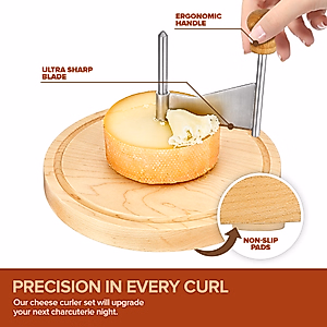 Modern Innovations Cheese Curler, Tete de Moine Cheese Curler, Cheese Shaver for Hard Cheese and Chocolate, Girolle Cheese Shaver, Wood Cheese Curler with Stainless Steel Knife and Acrylic Lid