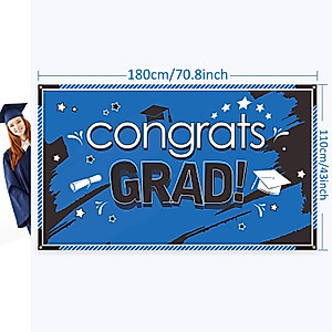Graduation Banner 2022 Congrats Grad Banner for Graduation Party Supplies 2022, Large 70.87 x 43.31 Inch Graduation Decorations Fabric Graduation Backdrop(Blue)