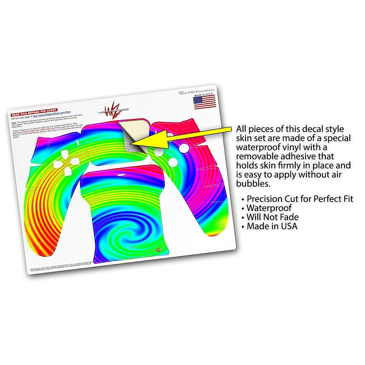 WraptorSkinz Skin Wrap compatible with Sony PS5 DualSense Controller Rainbow Swirl (CONTROLLER NOT INCLUDED)