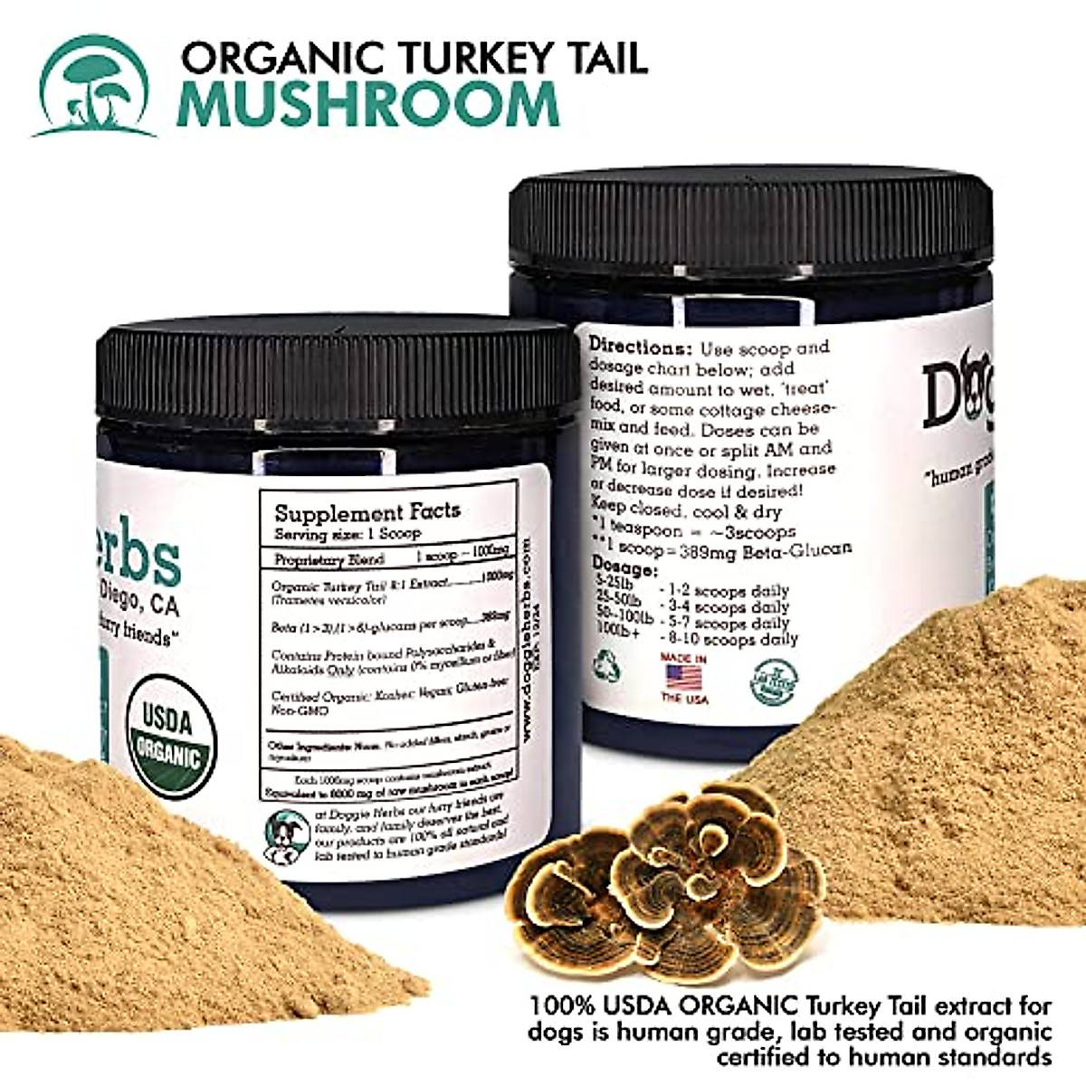 Ultimate Turkey Tail 8:1 Extract by Doggie Herbs – 389mg Beta Glucan per 1g Scoop (39%), Contains ONLY Polysaccharides – 100g