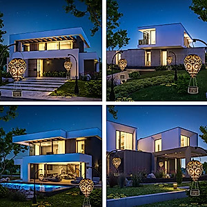 Venniy Hot Air Balloon Solar Lantern, Hanging Solar Lantern Outdoor Waterproof Decorative Metal LED Lantern Solar Lights for Trees Patio Garden Yard Porch Decor, Gold