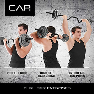 CAP Barbell RB-48T2B Super Curl Bar, Black, 48"