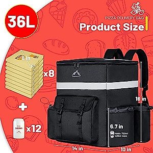 GoHimal Food Delivery Backpack, insulated delivery bags for Delivery Bike, Large Pizza Delivery Bag for HOT/COLD with 4 Pockets Reflective Strip for Uber Eat,Camping & Beach (Black)