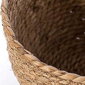 Vintiquewise Decorative Round Wicker Woven Rope Storage Blanket Basket with Braided Handles - Small