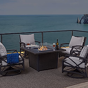 Mazatzal 42IN Square Lightweight Aluminum Propane Fire Table 50,000 BTU Outdoor Patio Fire Pit Table Gas Firepit Table with Lid, Wind Guard and Weather Cover for Outside Garden Backyard (Grey)