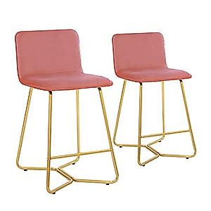 CangLong 25Inch Upholstered Polished Gold Metal Frame, Set of 2, Counter Stool Chair, Pink 3
