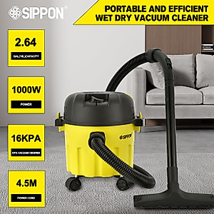 SIPPON Wet-Dry Vacuum, 3-in-1 Portable Shop Vacuum Cleaner with 2 Peak HP Power Suction, Lightweight Wet Dry Vacuum with Blower & Wall Mount Design for Car, Pet Hair, Hard Floor