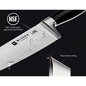 WIZEKA Knife Set, NSF Certified 15pcs Kitchen Knife Set, 1.4116 German Stainless Steel Knife Sets for Kitchen With Block, Full Tang Design&Comfortable Anti-Slip Handle, Black Knight Series