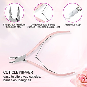 Makartt Cuticle Trimmer with Cuticle Pusher, 3 PCS Pink Nail Cuticle Nipper Professional Pedicure Manicure Tools with Stainless Steel Dual End Pusher, Nail Scraper