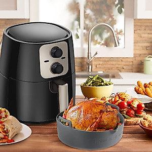 Sunseeke Silicone Pot, 8.5” Air Fryer Basket, Round Reusable Liners, Replacement Parchment Paper for Baking, Fits 5-7Qt or Bigger Air Fryers, Food Safe, Odorless (Gray)