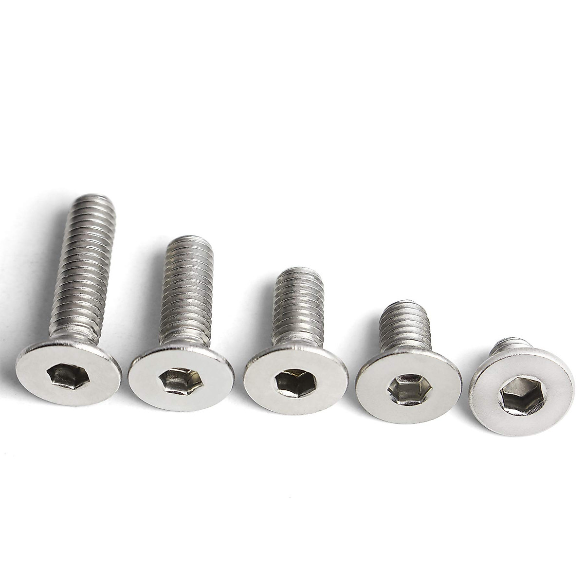 M5 x 8mm 12mm 16mm 20mm 25mm Flat Head Hex Socket Cap Screws Countersunk Bolts, 304 Stainless Steel, Fully Threaded, Bright Finish, Metric Allen Hex Drive, Assortment Kit 50PCS