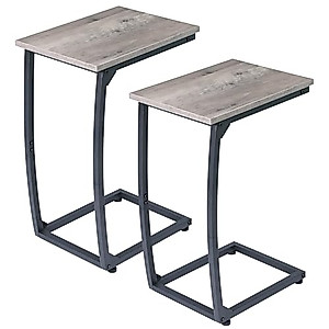 LAKEMID C Shaped End Table Set of 2, Side Table for Couch, Small Sofa Table with Metal Frame, Couch Table for Small Spaces, TV Tray Table for Living Room Bedroom (Grey)
