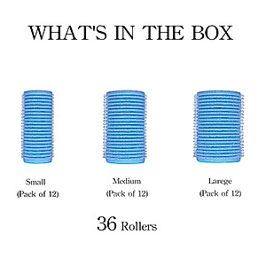 Hair Rollers Pack of 36 Self Grip Hair Rollers Set Small Medium Big Size Hair Curlers for Long Medium Short Hair (Blue)