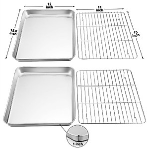 TeamFar Baking Sheet with Rack Set (2 Pans + 2 Racks), Stainless Steel Baking Pan Cookie Sheet with Cooling Rack, Non Toxic & Healthy, Easy Clean & Dishwasher Safe - 4 Pack