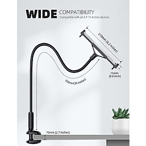 Lamicall Gooseneck Tablet Mount Holder for Bed - Flexible Tablet Arm Clamp for Bed Compatible with Pad Mini 7.9, Air 9.7, Pro 10.5, Kindle, Switch, Galaxy Tabs, More 4.7-11" Device - Black