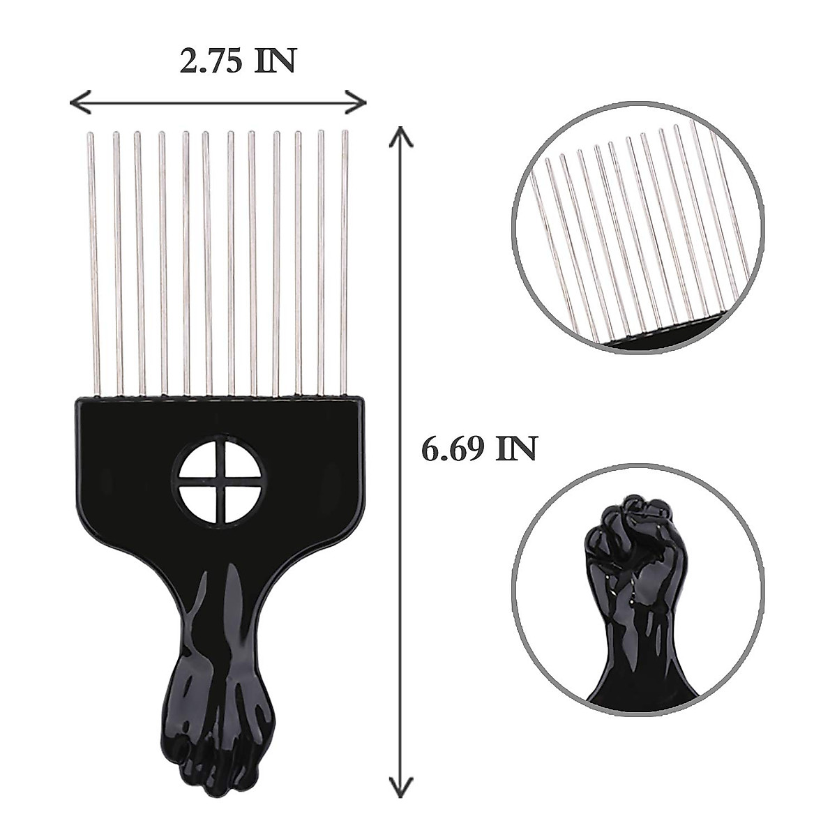 Afro Pick, Hair Pick, Metal Pick Comb, Detangle Wig Braid Hair Styling Comb, Hair Comb Pick (1 PACK)