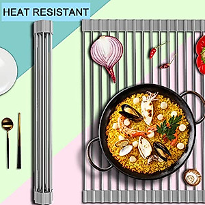 Haydyson Roll Up Dish Drying Rack, 17.5" x 15.7", Multipurpose Sink Drying Rack, Stainless Steel Sink Rack Dish Drainer Heat Resistant Dish Racks for Kitchen Counter