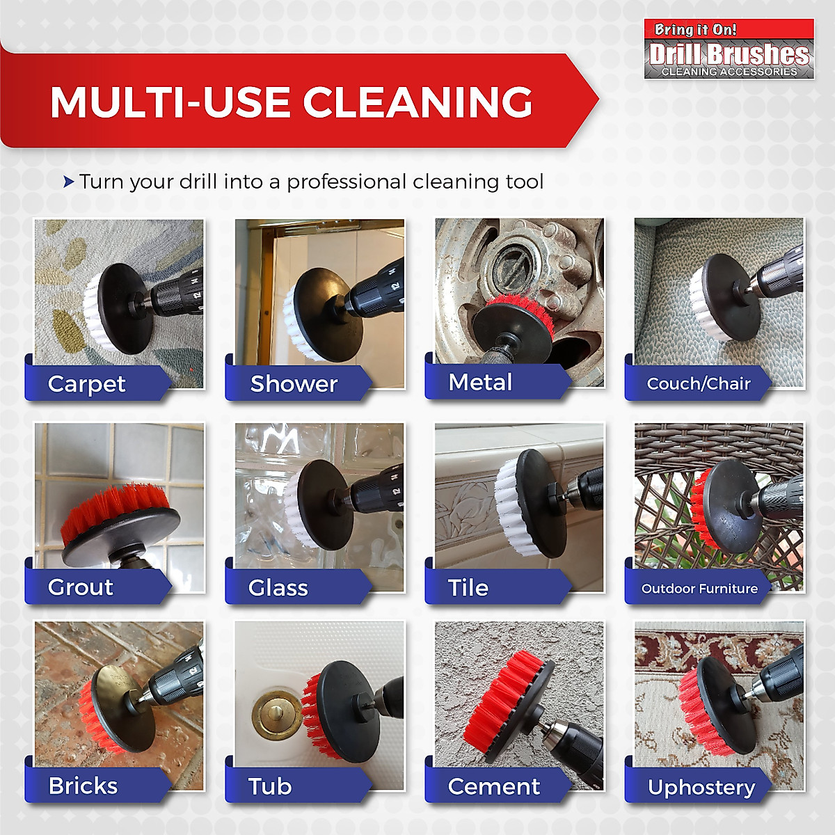 Grout Cleaner 5 Inch Flat Drill Brush | Tile and Grout Cleaner Tool Drill Brush Attachment | Bathroom and Shower Scrubber | Stiff Nylon Bristles Remove Soap Scum | Baseboard Cleaner Tool