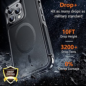 SUPFINE Magnetic for iPhone 13 Pro Max Case [Compatible with MagSafe] [10 FT Military Grade Drop Protection] 2X [ Tempered Glass Screen Protector+Camera Lens Protector] Non-Slip Phone Case, Black