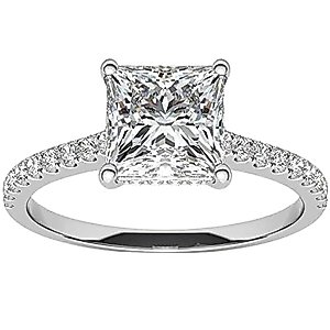 CUSTOMIZE JEWELS 1.00carat- 6.5MM 4 Prongs Excellent Cathedral & Collar Princess Moissanite Engagement Ring In 14k Gold With Accent Stone For Women,D-VVS1 (14k White Gold, 8)