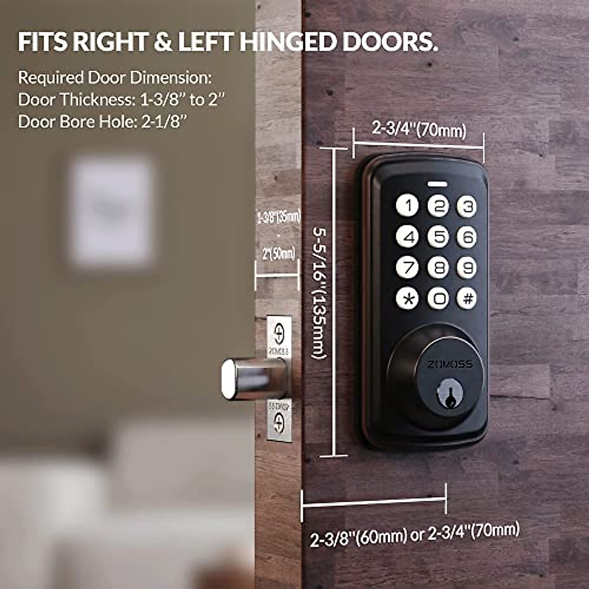 Keyless Entry Door Lock, Zomoss Electronic Keypad Deadbolt Lock, Auto Lock, 20 User Codes, Digital Deadbolt for Front Door, Easy to Install, 1 Press Locking, Oil Rubbed Bronze