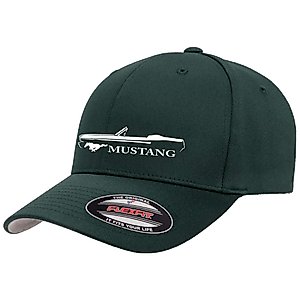 1965 1966 Ford Mustang Convertible Outline Design Flexfit Trucker Mesh Fitted Cap Forest