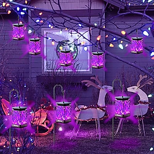 AOUNQ Solar Lanterns Outdoor Waterproof Purple, Upgraded 2 Pack 99 LEDs Flickering Flame Hanging Outdoor Solar Lanterns, Solar Powered Lanterns Lights Outdoor for Garden Patio Yard Porch Decorative