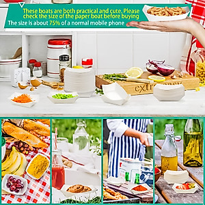 MotBach 200 Pack Small Paper Food Boats, 1/4 Lb Disposable Kraft Food Trays, Take Out Paper Boats, Food Serving Trays, Grease Resistant Paper Trays for Party Fries Popcorn Nachos Snacks Tacos, (White)