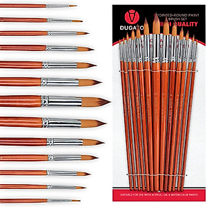 Artist Watercolor Paint Brushes Set 13pcs - Round Pointed Tip Soft Anti-Shedding Nylon Hair Wood Long Handle - Detail Paint Brush for Watercolor, Acrylics, Ink, Gouache, Oil, Tempera, Paint by Numbers