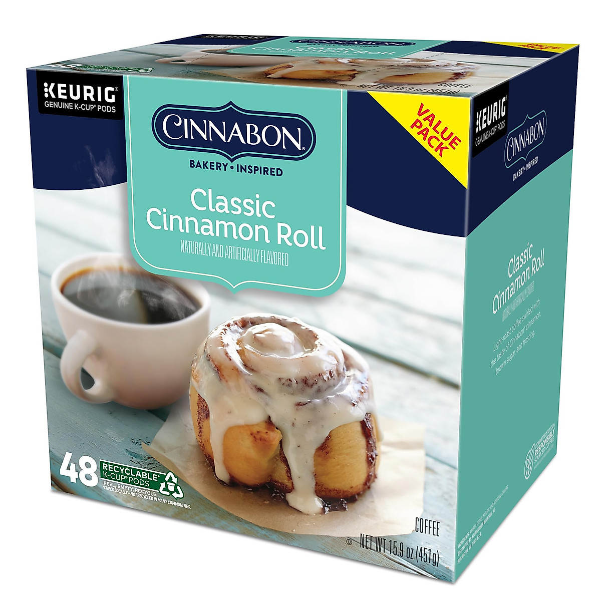 Cinnabon Classic Cinnamon Roll Keurig Single-Serve K-Cup Pods, Light Roast Coffee, 48 Count