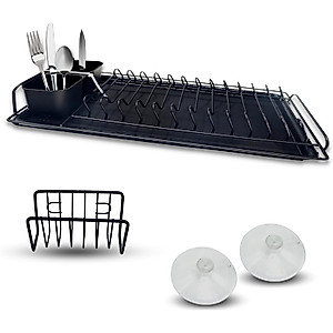 Easy WAYZ Stainless Steel Dish Drying Rack with Sponge and Cutlery Holder-Dish Rack for Kitchen Counter –Multifunctional and Space Saving Kitchen Organizer- Anti-Rust Dish Washer Dryer Rack