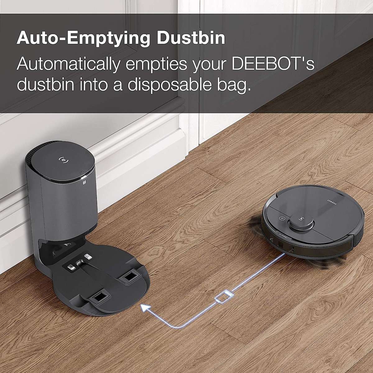 ECOVACS Deebot Auto-Empty Station, Automatic Empties Dustbin, 2.5L Dust Bag up to 30-Day Hands-Free Cleaning, Compatible with T8 AIVI / T8 / N8 Pro Robot Vacuum and Mop Cleaner (Add-on Accessory)