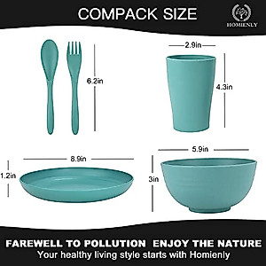 Wheat Straw Dinnerware Sets Unbreakable Cereal Dinnerware Sets Microwave Dishwasher Safe Bowls Cups Plates Set 20PCS Reusable Plates and Bowls Sets for Serving Soup Oatmeal Pasta and Salad