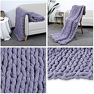 Queenshin Luxury Chenille Chunky Knitted Throw,Christmas 1000 GMS Large Cable Knit Soft Fluffy Blanket for Sofa Couch Bed 50 * 60 inch, Grey