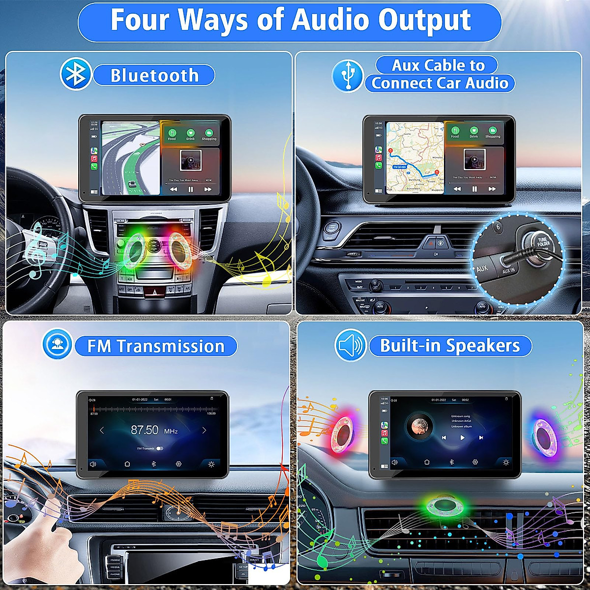 PASLDA Portable Newest Wireless Apple CarPlay and Android Auto Screen for Car, 7" HD Touch Screen Car Stereo with Mirror Link, Bluetooth 5.2, Backup Camera, AUX,FM Transmitter for All Vehicles