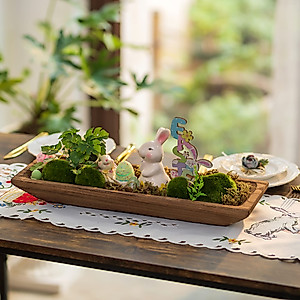 Hanobe Decorative Wood Dough Bowl: Large Long Wooden Centerpiece Table Decorations Natural Candle Holder Tray Decor Rustic Unfinished Centerpieces for Dining Room Kitchen Fruit Bowls, Brown