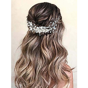 GORAIS Flower Bride Wedding Hair Vine Leaf Bridal Headpiece Pearl Hair Accessories for Women and Girls